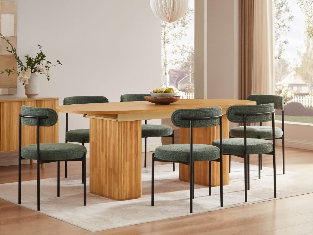 Tate 6 8 10 seater extendable natural green dining table set – Lifely